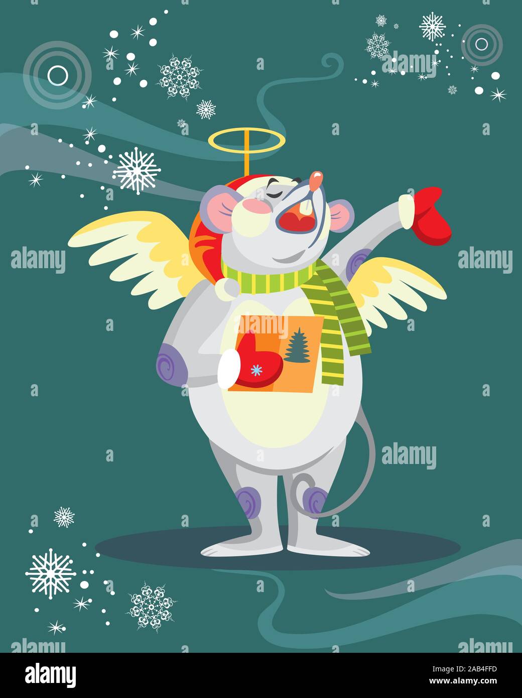 Vector illustration of cute mouse character singing a Christmas song on ...