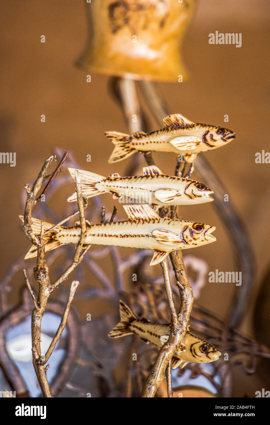 Hand made wooden fish figure as artwork Stock Photo - Alamy
