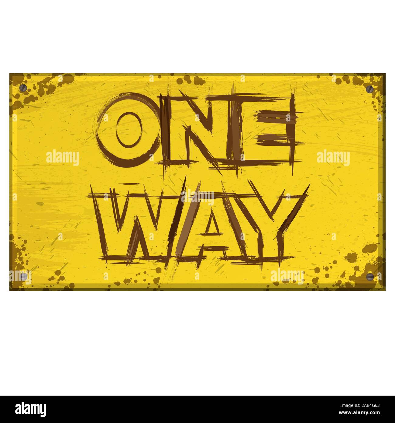 Grunge old rectangle form board with One way text isolated on white ...