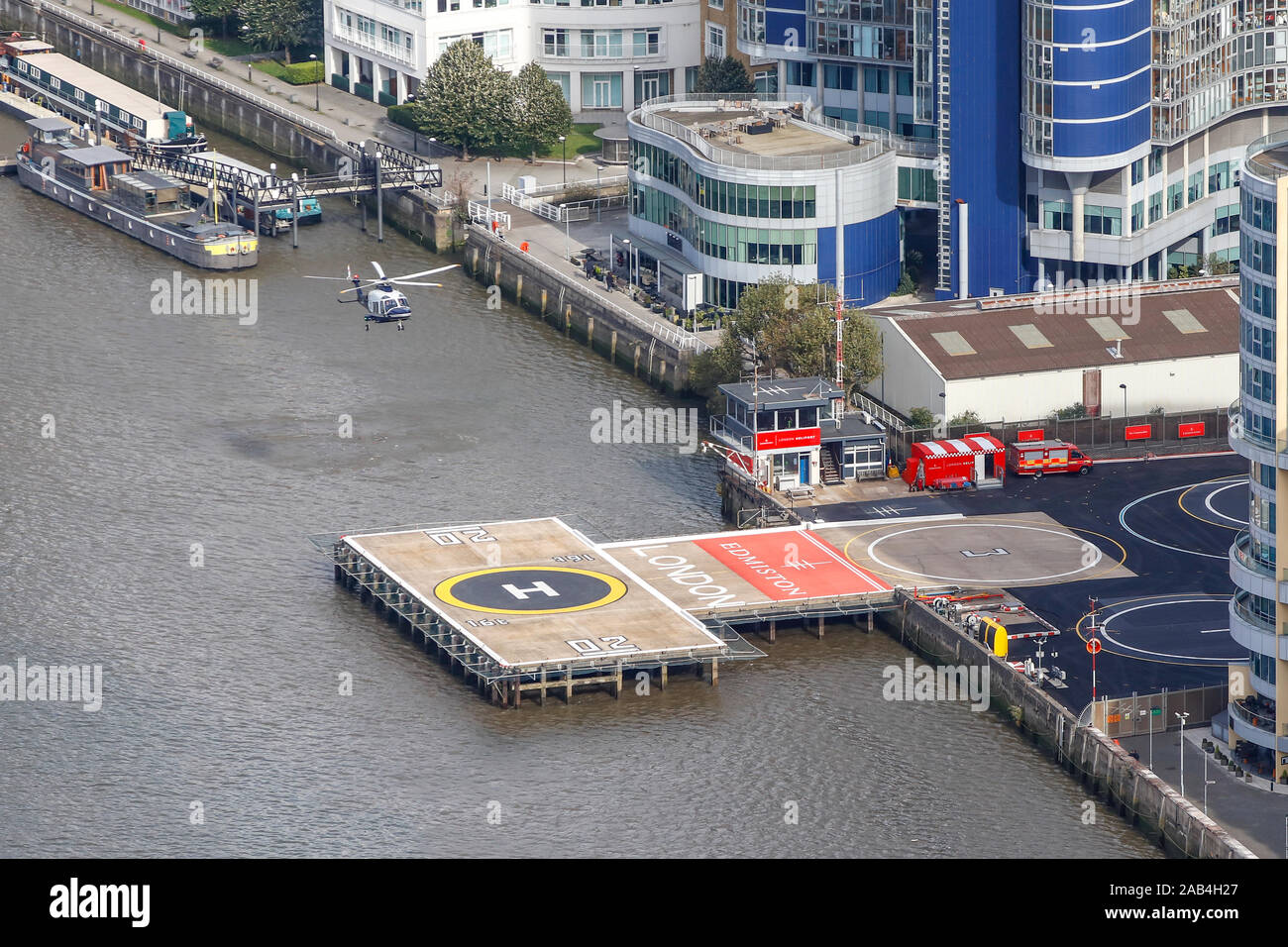 Helicopter taking off from London Heliport Battersea Stock Photo - Alamy