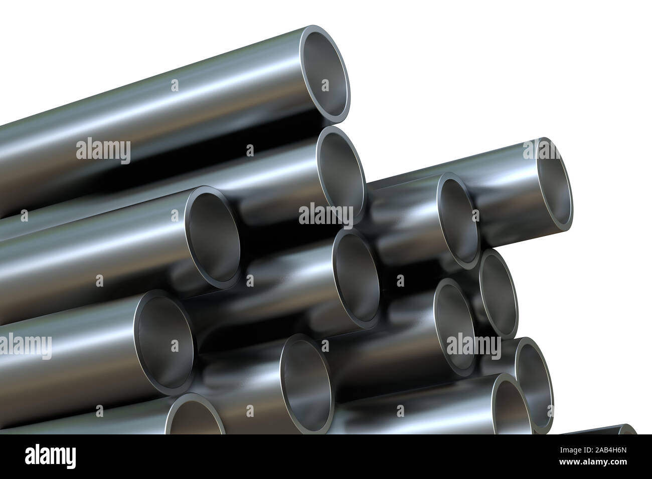 Steel pipes of isolated on white background. Glossy 3d rendering steel ...