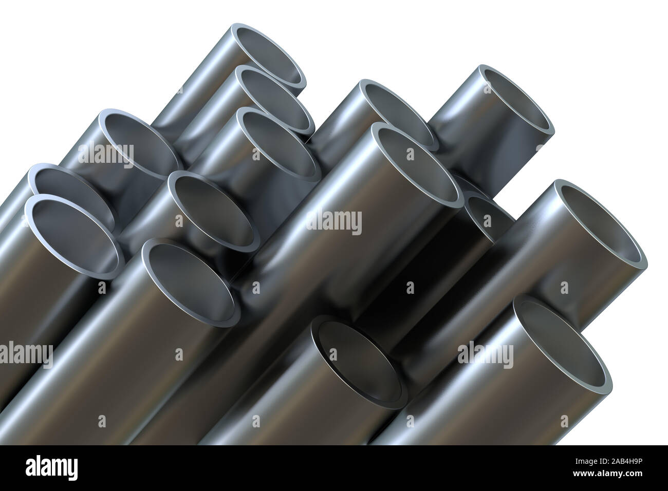 Steel pipes of isolated on white background. Glossy 3d rendering steel ...
