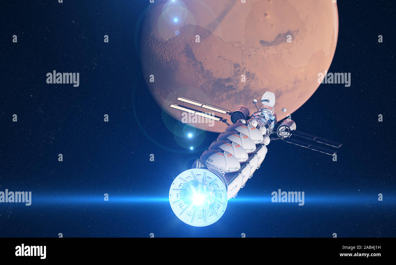 3d rendered sci-fi illustration of a spaceship traveling to mars Stock ...