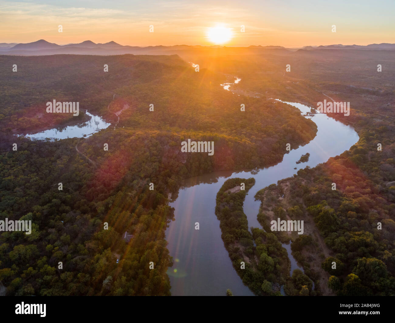 An aerial view of the Mazowe river in Zimbabwe's Umfurudzi National ...