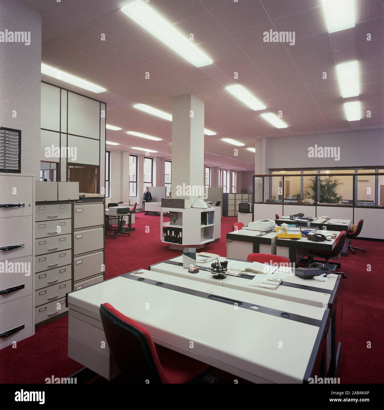 The interior of HSBC Bank, in 1982, West Yorkshire, Northern England ...