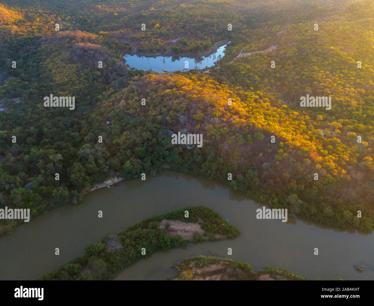 An aerial view of the Mazowe river in Zimbabwe's Umfurudzi National ...