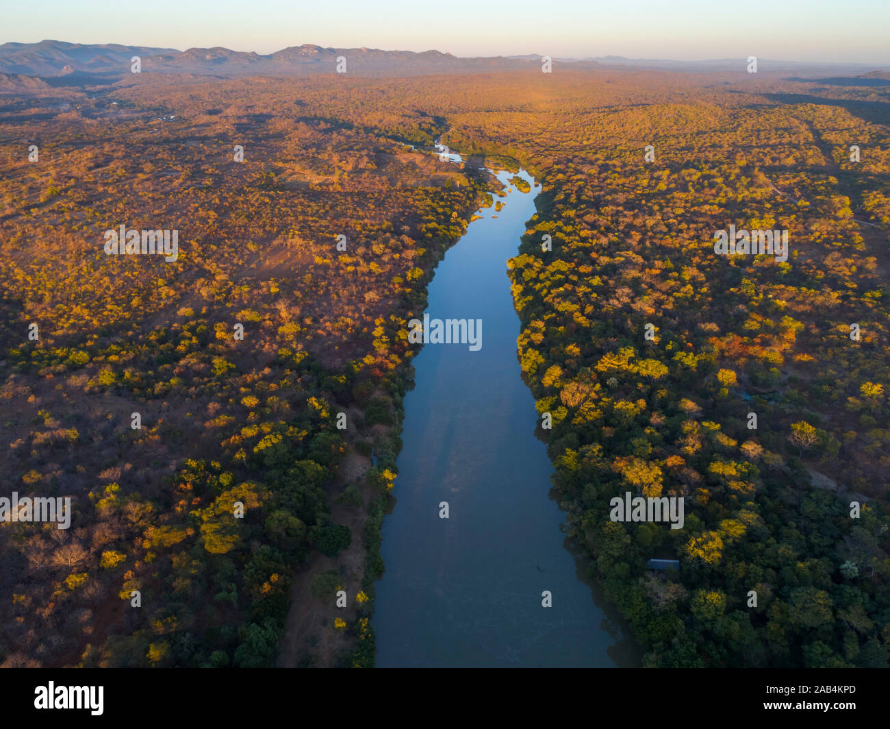 An aerial view of the Mazowe river in Zimbabwe's Umfurudzi National ...