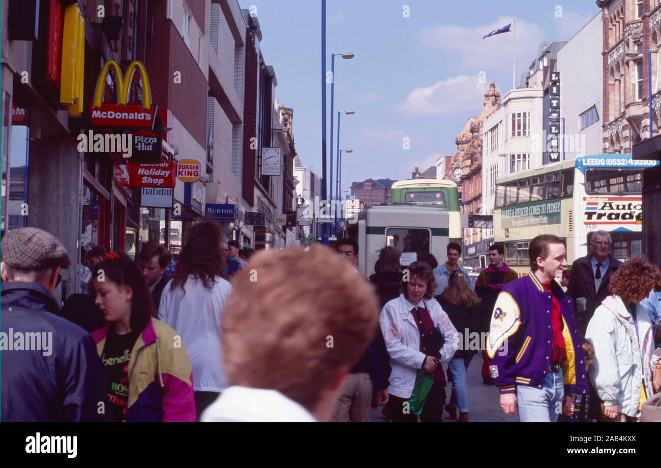 A busy shopping Saturday in Leeds city Centre, in 1992, prior to ...