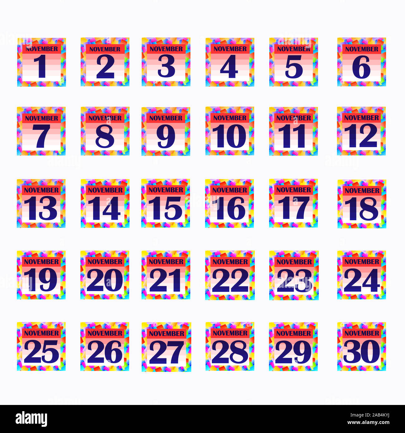 Set of buttons with calendar dates for the month of November. For ...