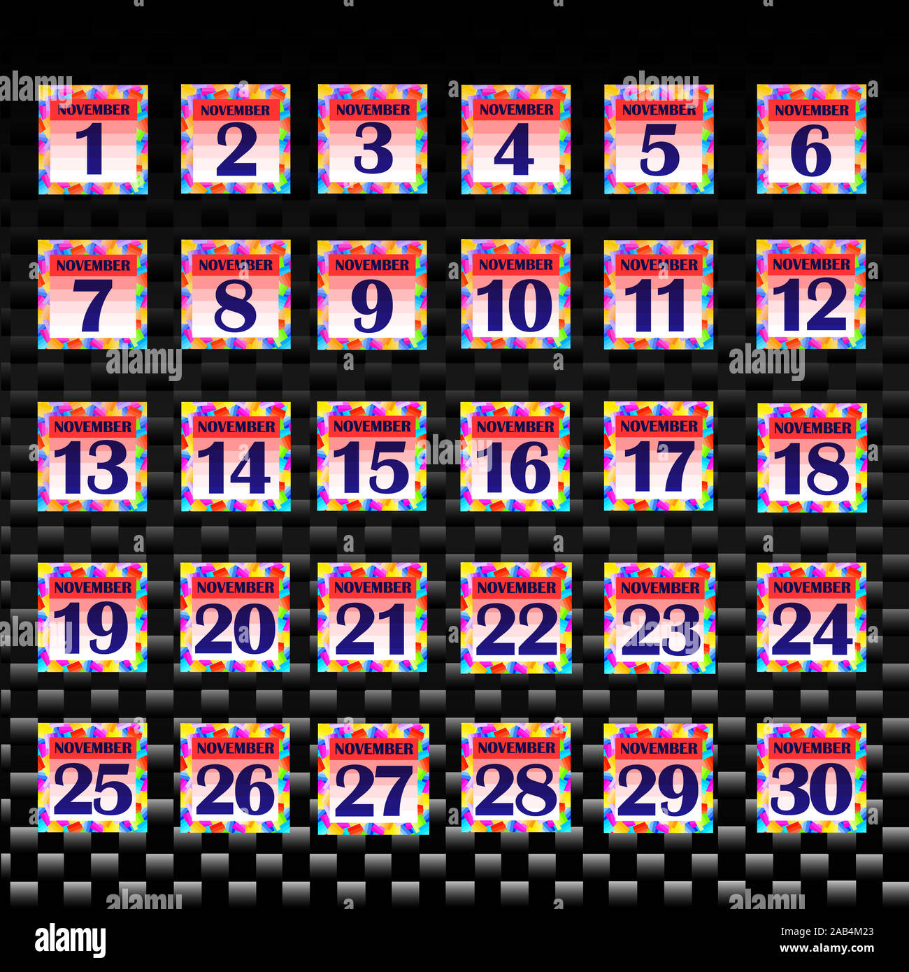 Set of buttons with calendar dates for the month of November. For ...