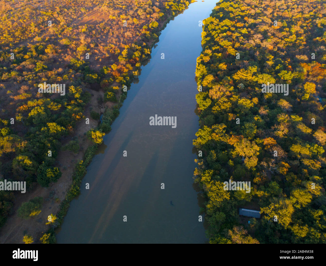 An aerial view of the Mazowe river in Zimbabwe's Umfurudzi National ...