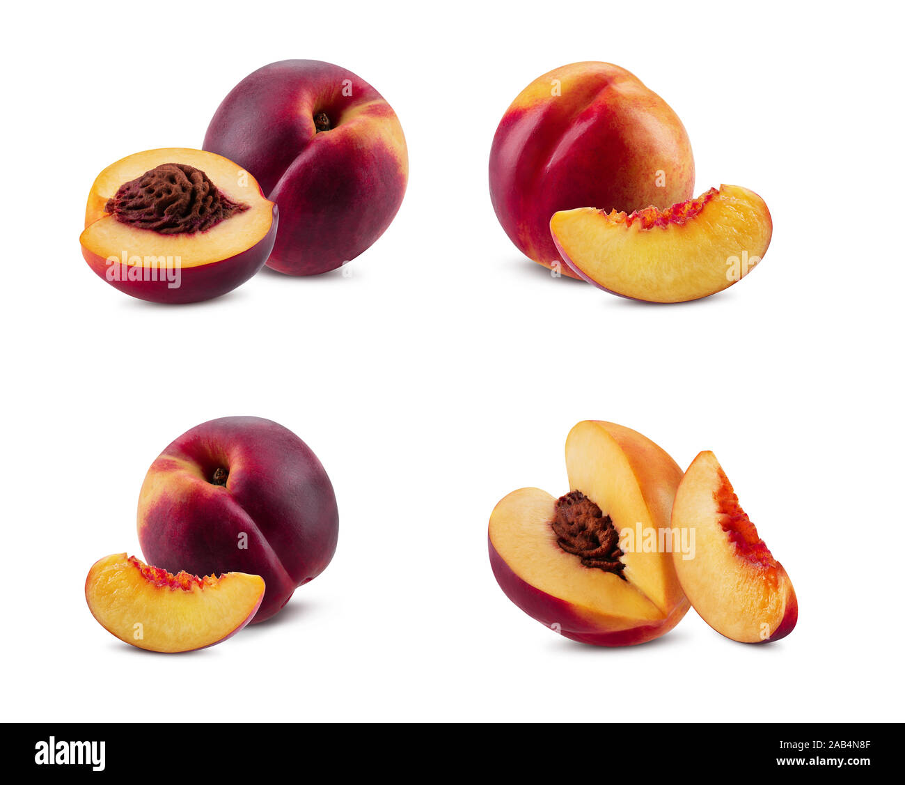 Set of smooth-skinned whole nectarines and parts with kernels and ...