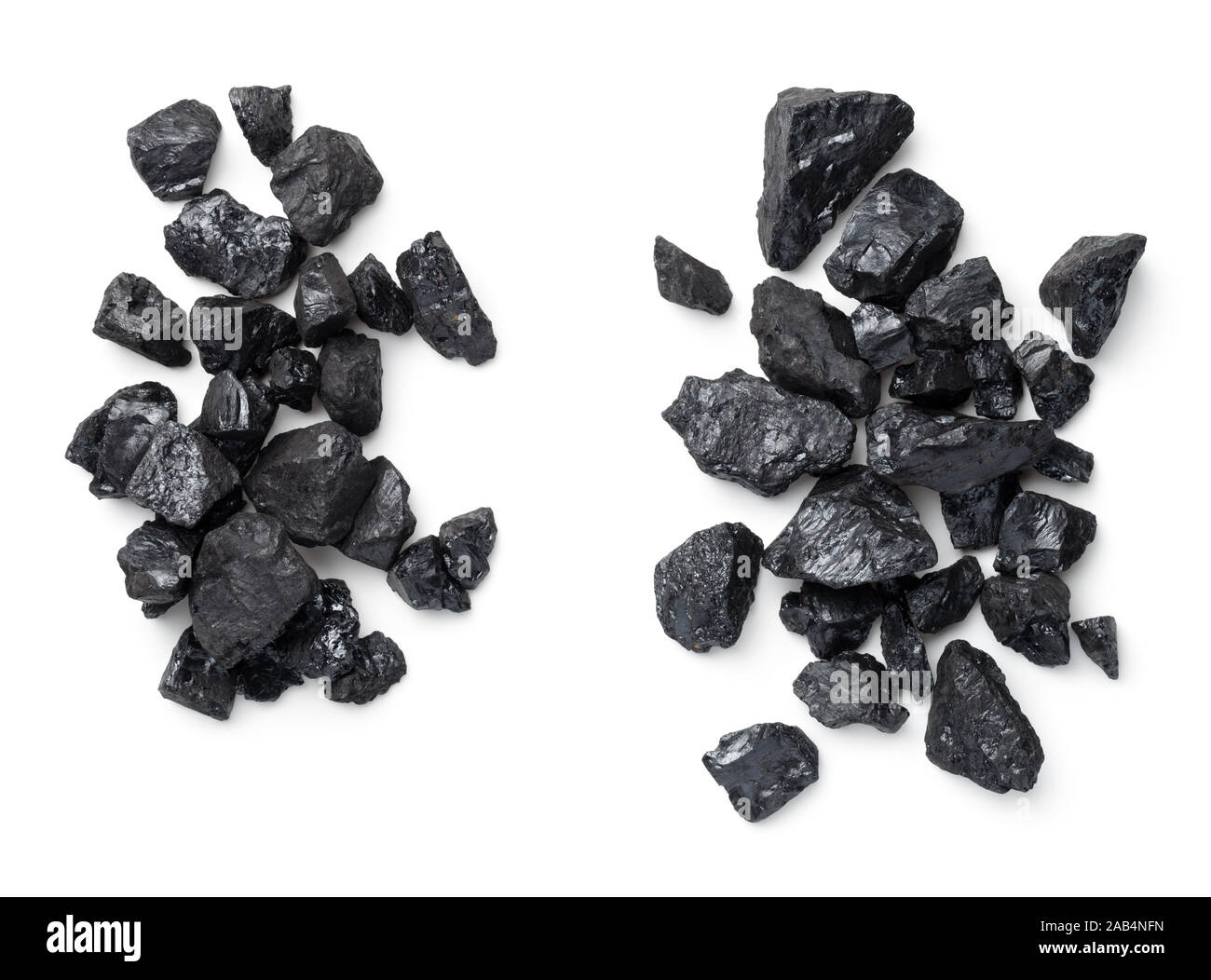 Black coal pile isolated on white background. Pea coal. Top view, flat ...