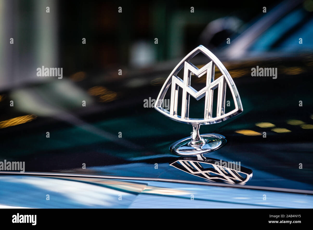 Russia Moscow 2019-06-17 Closeup emblem logo on front of brand Mercedes ...