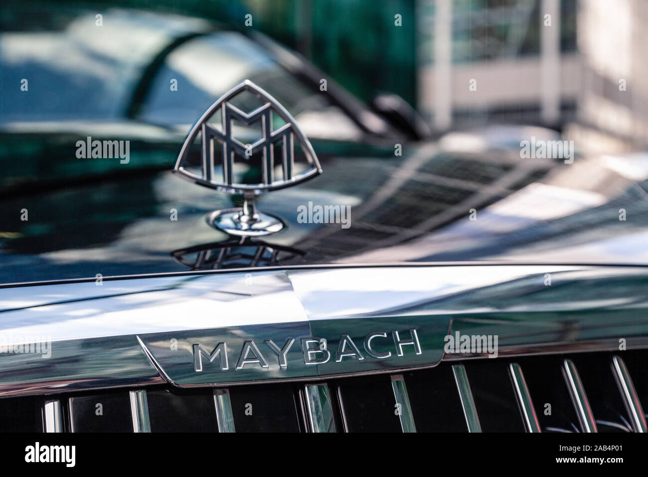 Russia Moscow 2019-06-17 Closeup emblem logo on front of brand Mercedes ...