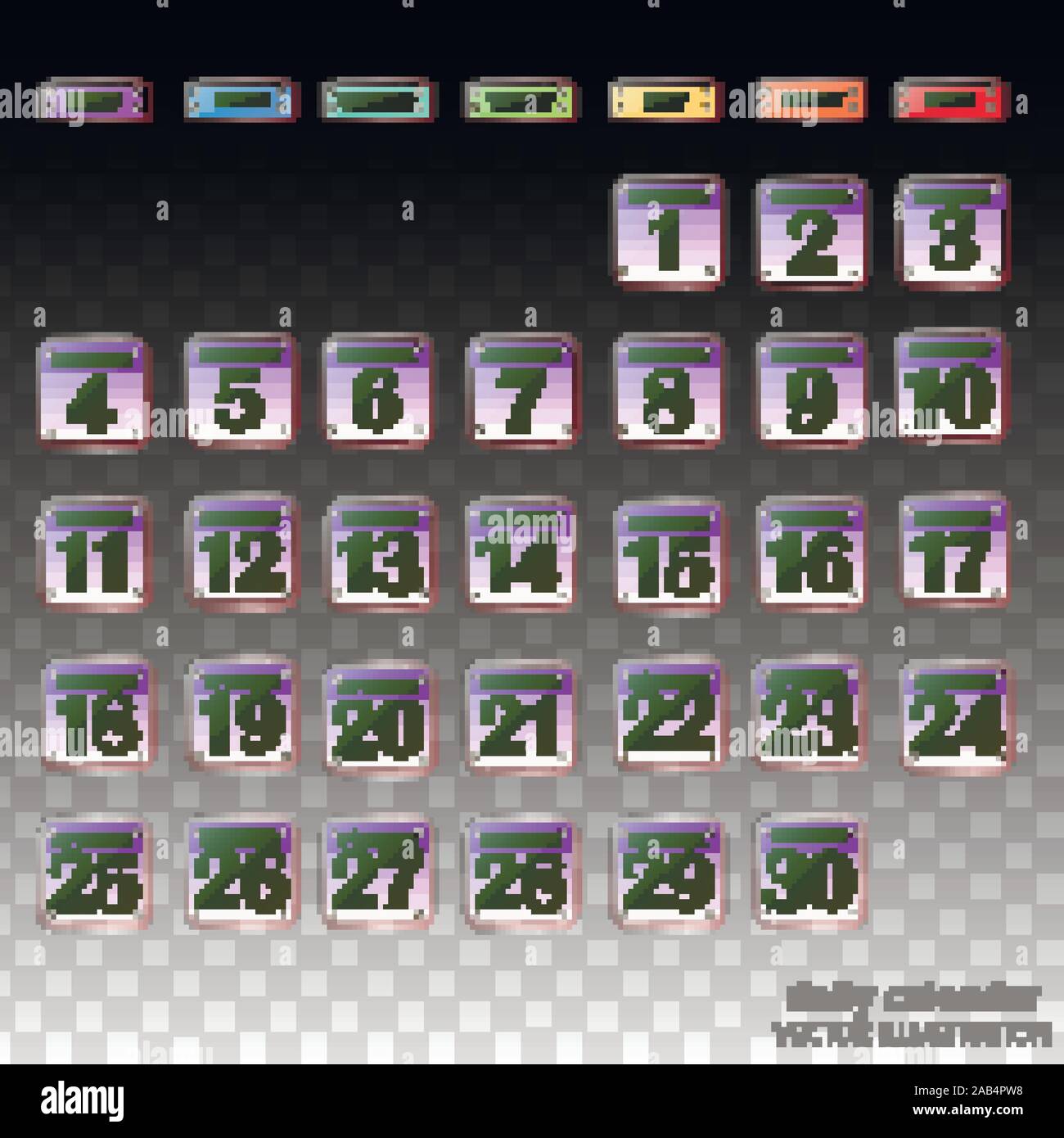 Set of buttons with calendar dates for the month of November. For ...