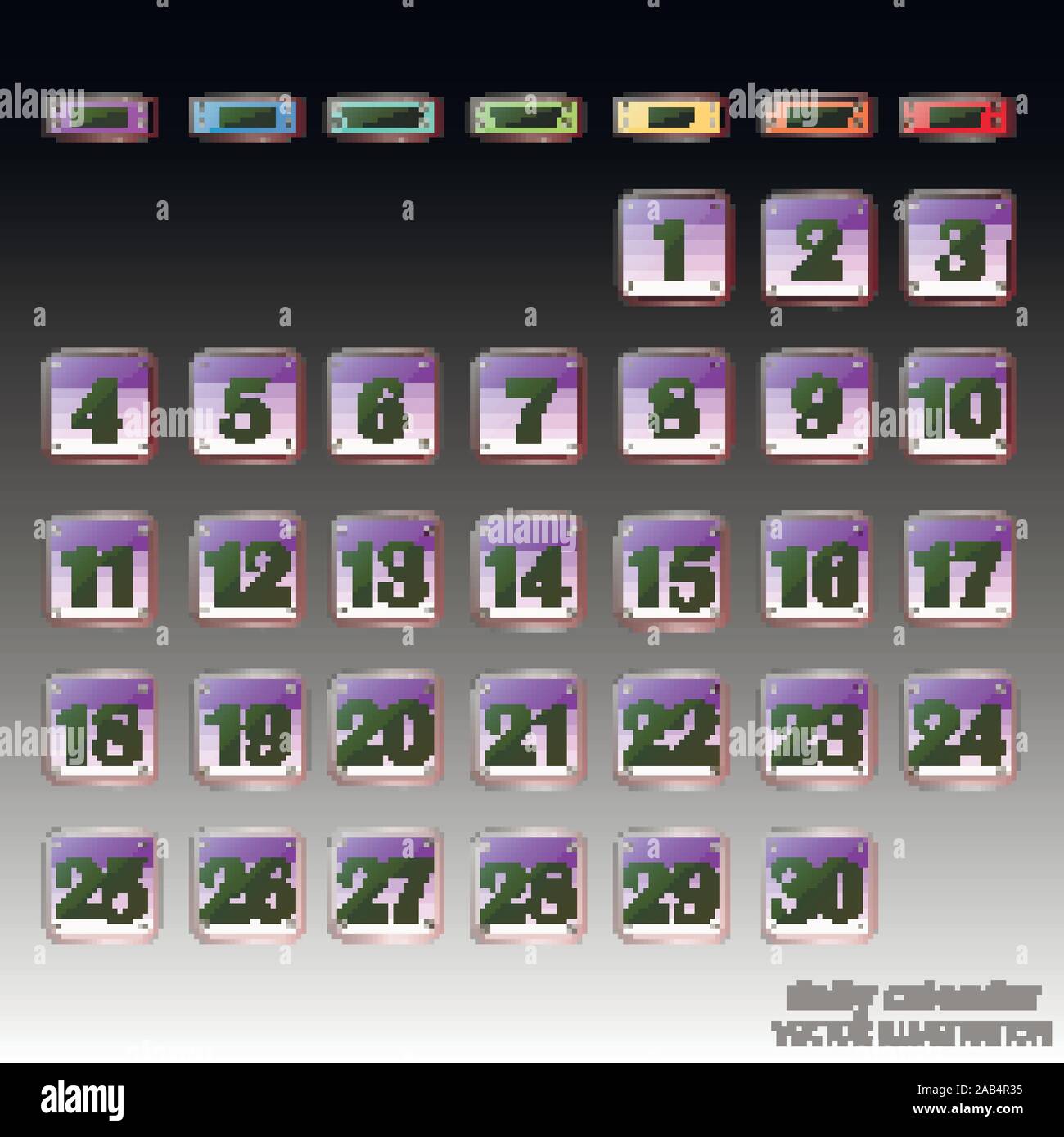 Set of buttons with calendar dates for the month of November. For ...