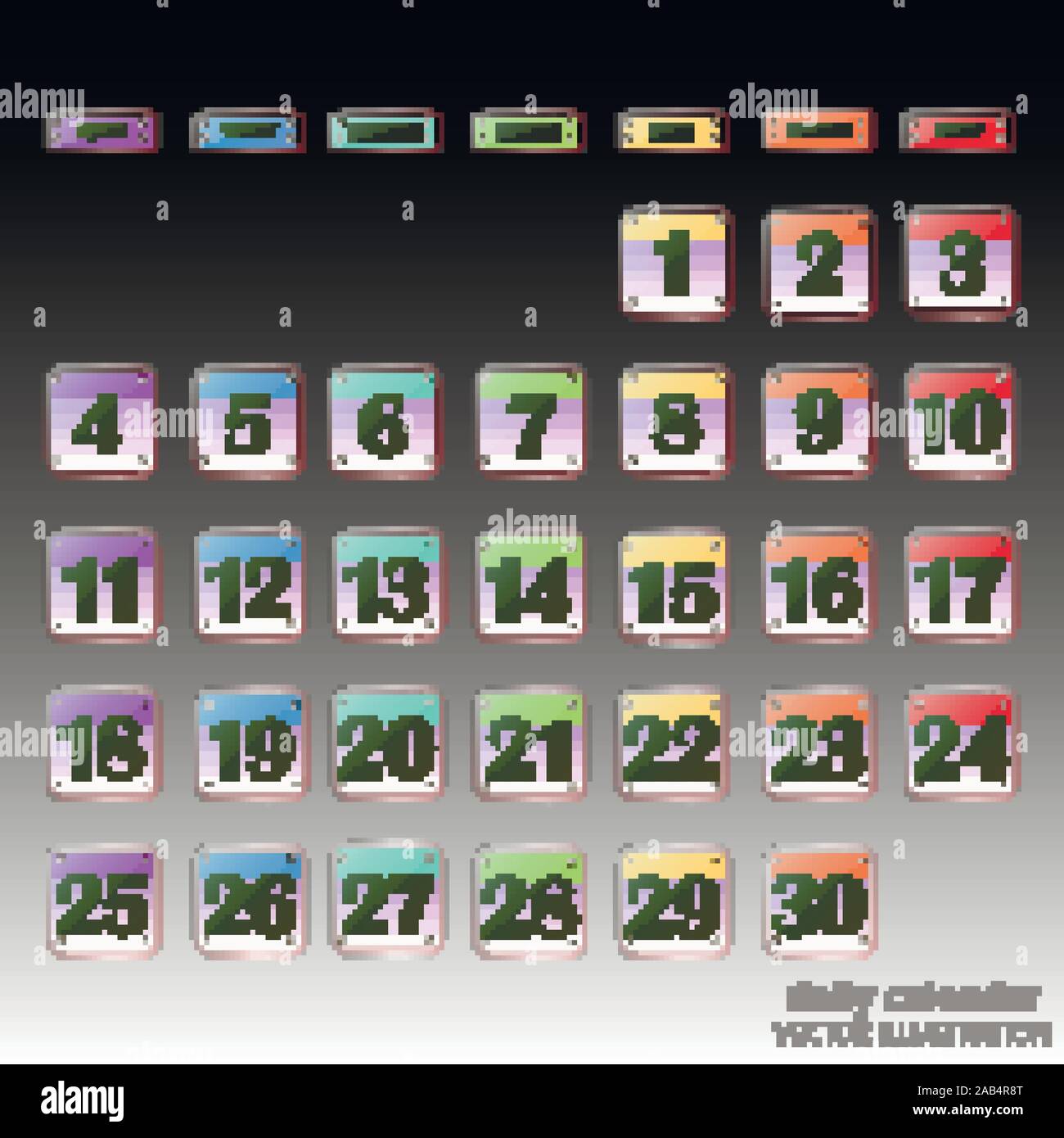 Set of buttons with calendar dates for the month of November. For ...