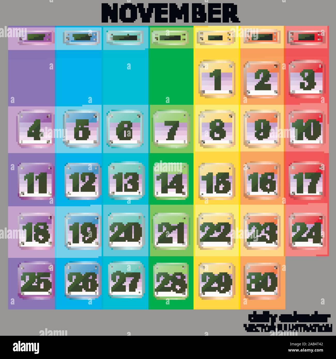 Set of buttons with calendar dates for the month of November. For ...