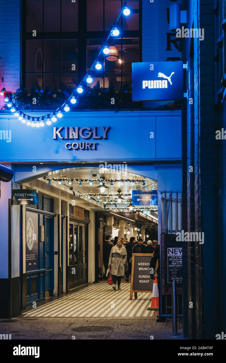London, UK - November 17, 2019: Entrance to Kingly Court, a three ...