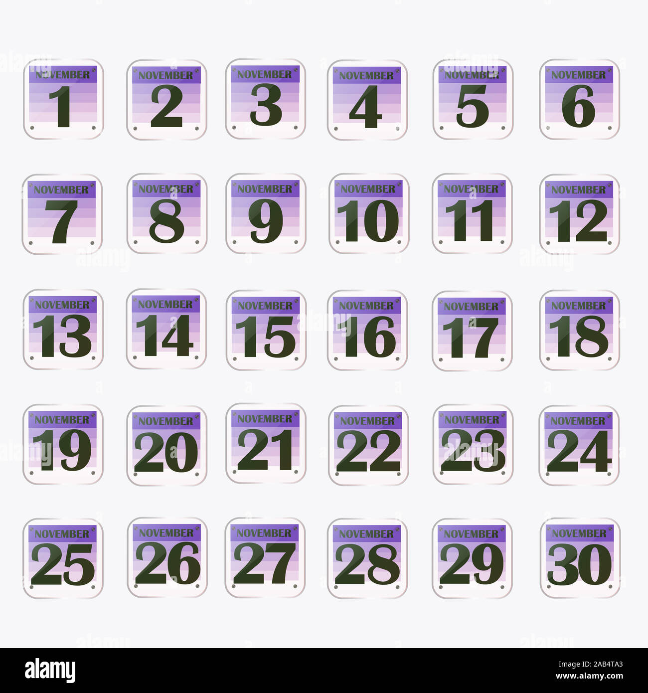 Set of buttons with calendar dates for the month of November. For ...
