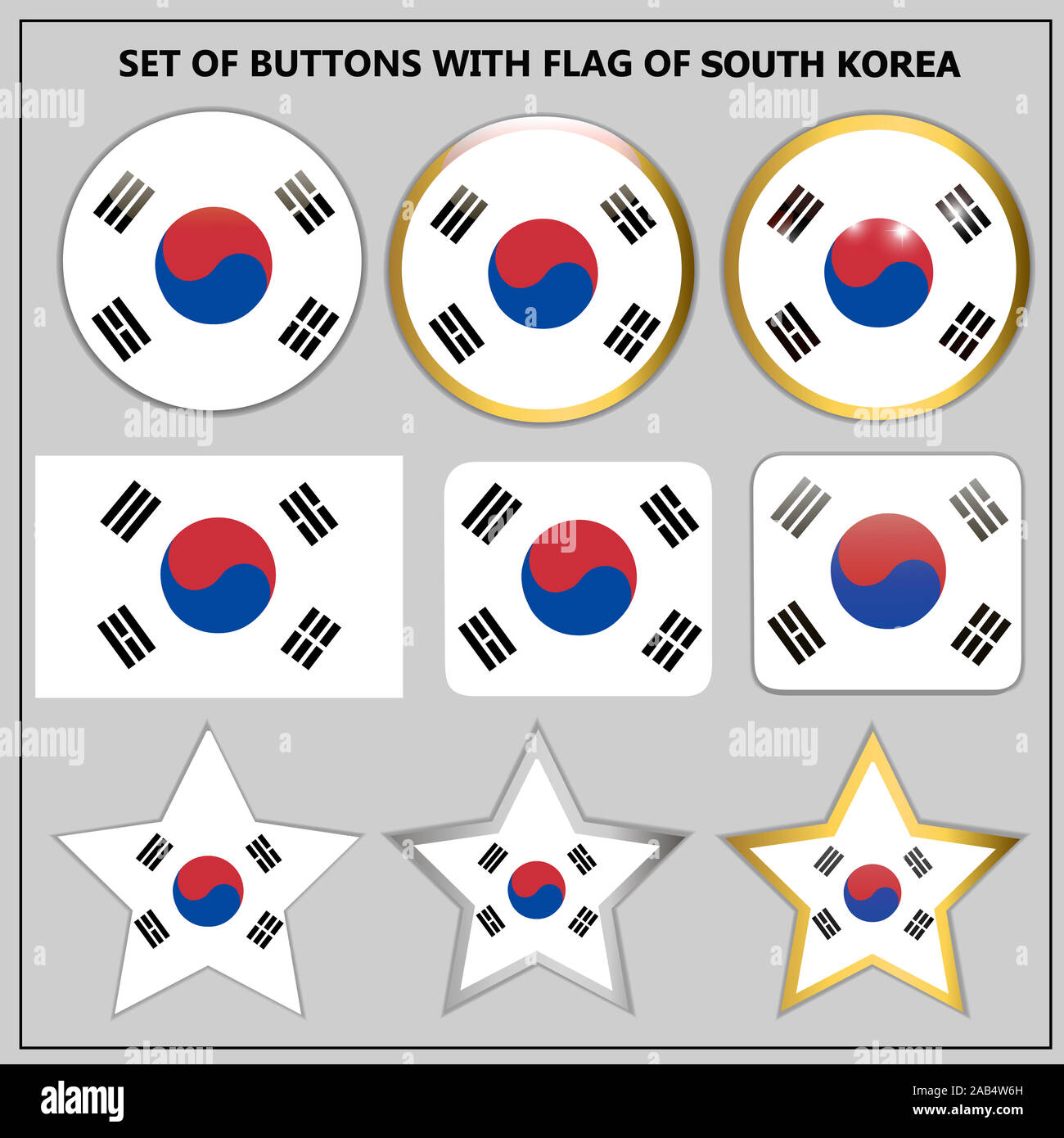 Happy South Korea day set. Bright button set with flag of South Korea ...