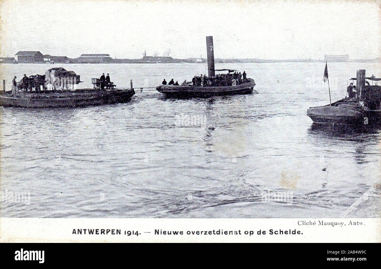 Antwerp, Belgium. Historical postcard of Schelde river 1914 Stock Photo ...