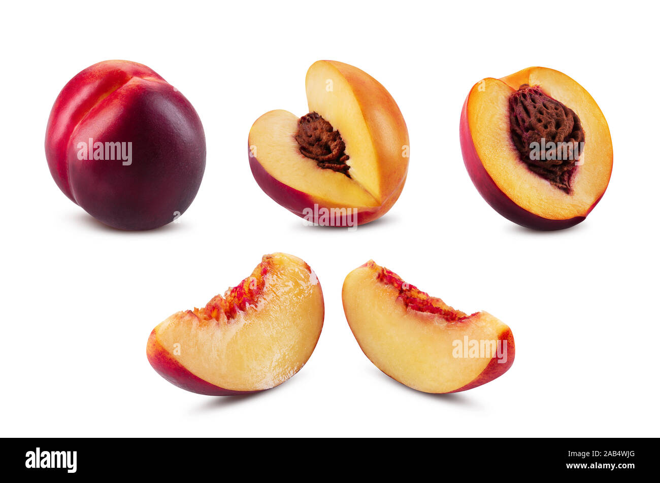 Set of smooth-skinned nectarines with kernels and without them isolated ...