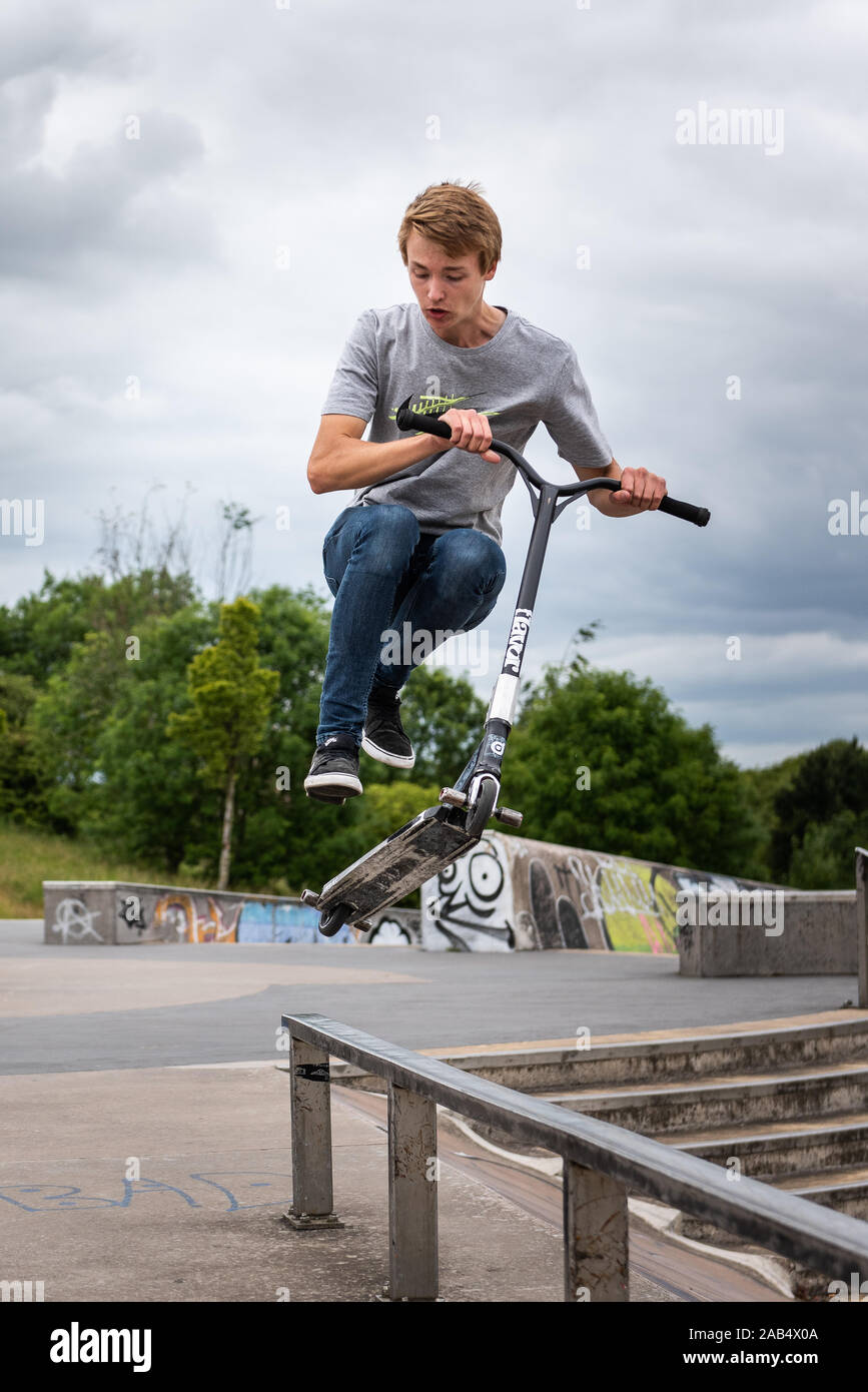One of the UK's top scooter riders Josh Glass practicing at the local ...