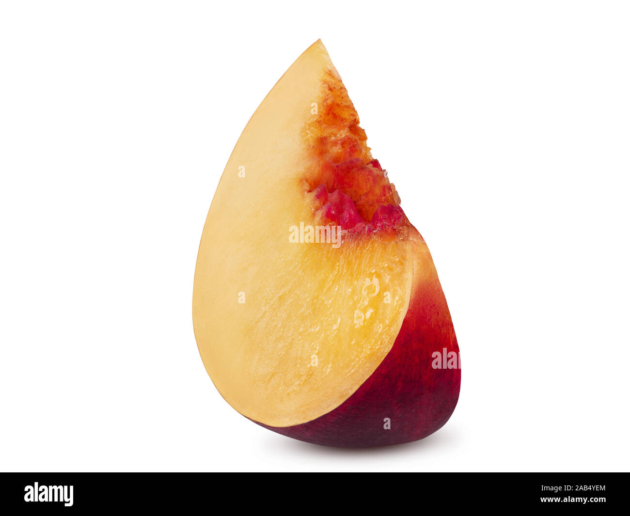 Unpitted, smooth-skinned nectarine fruit slice isolated on white ...