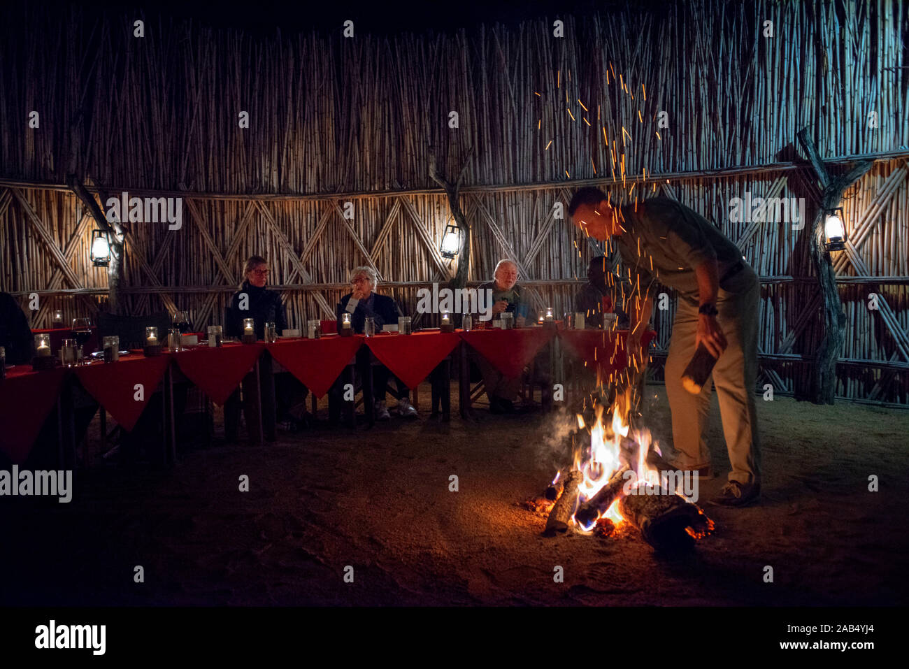 Night dinner wiht fire at Mala Mala Game Reserve Sabi Sand Park Kruger ...