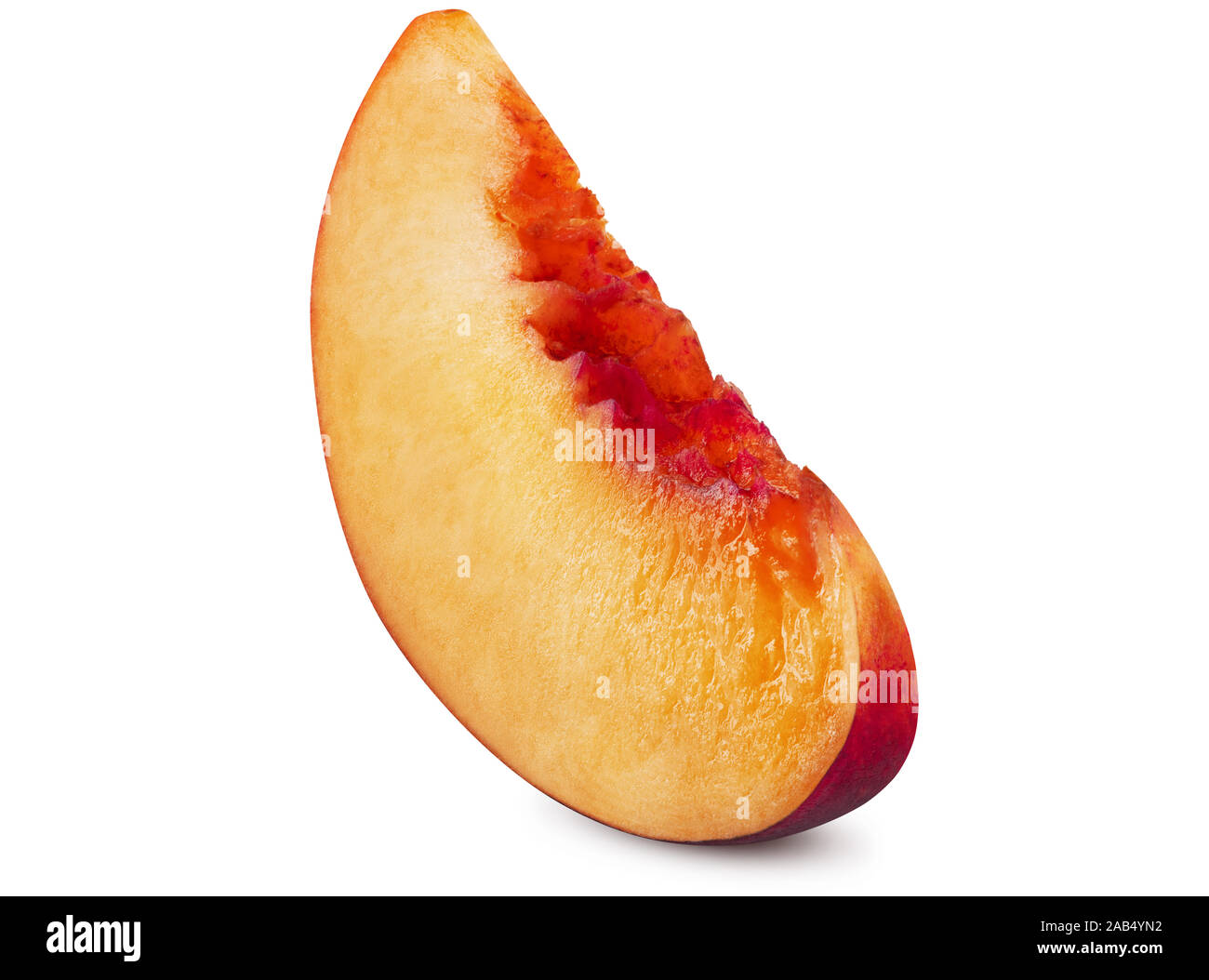 Unpitted, smooth-skinned nectarine fruit slice isolated on white ...
