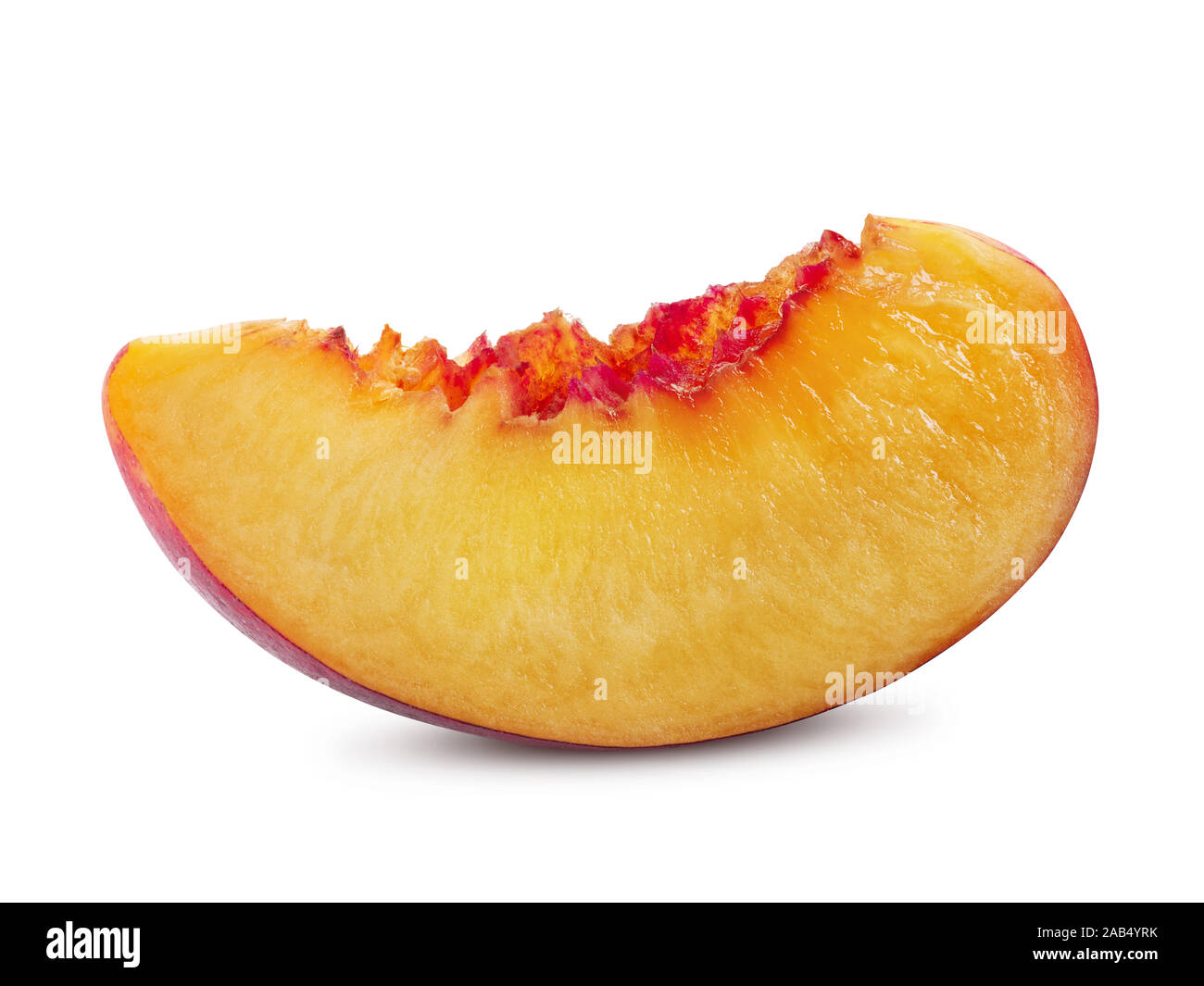 Unpitted, smooth-skinned nectarine fruit slice isolated on white ...