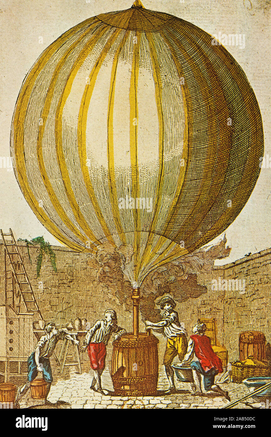 Engraving , The first hydrogen balloon 24 august 1783 Paris Stock Photo ...