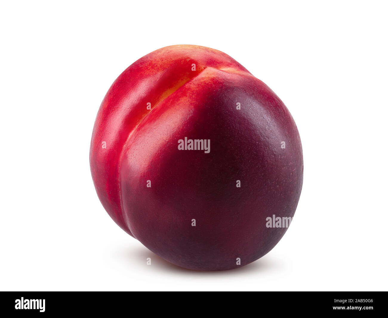 Smooth-skinned nectarine fruit isolated on white background with copy ...