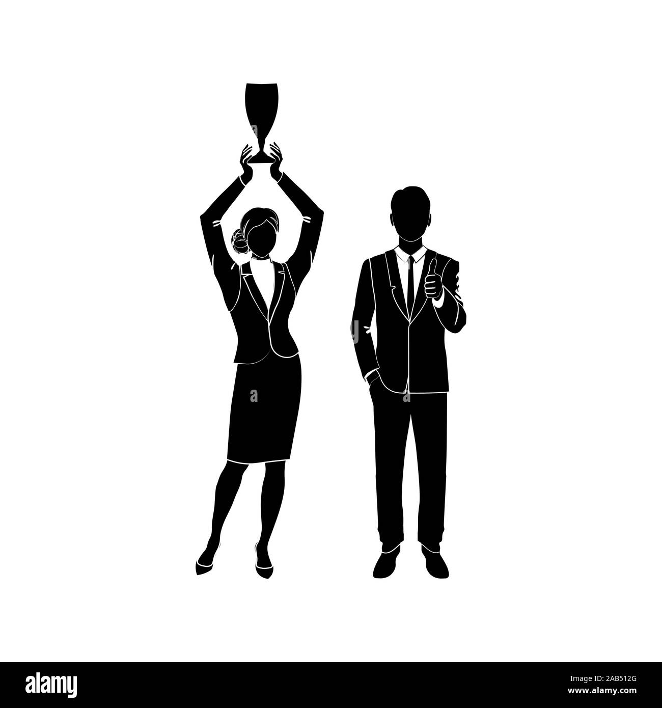 Celebrating business woman holding winner cup trophy. Business ...