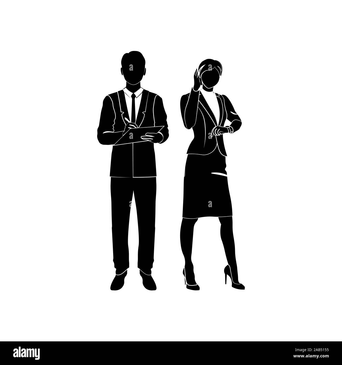 Businessman holding clipboard and writing. Businesswoman, manager ...