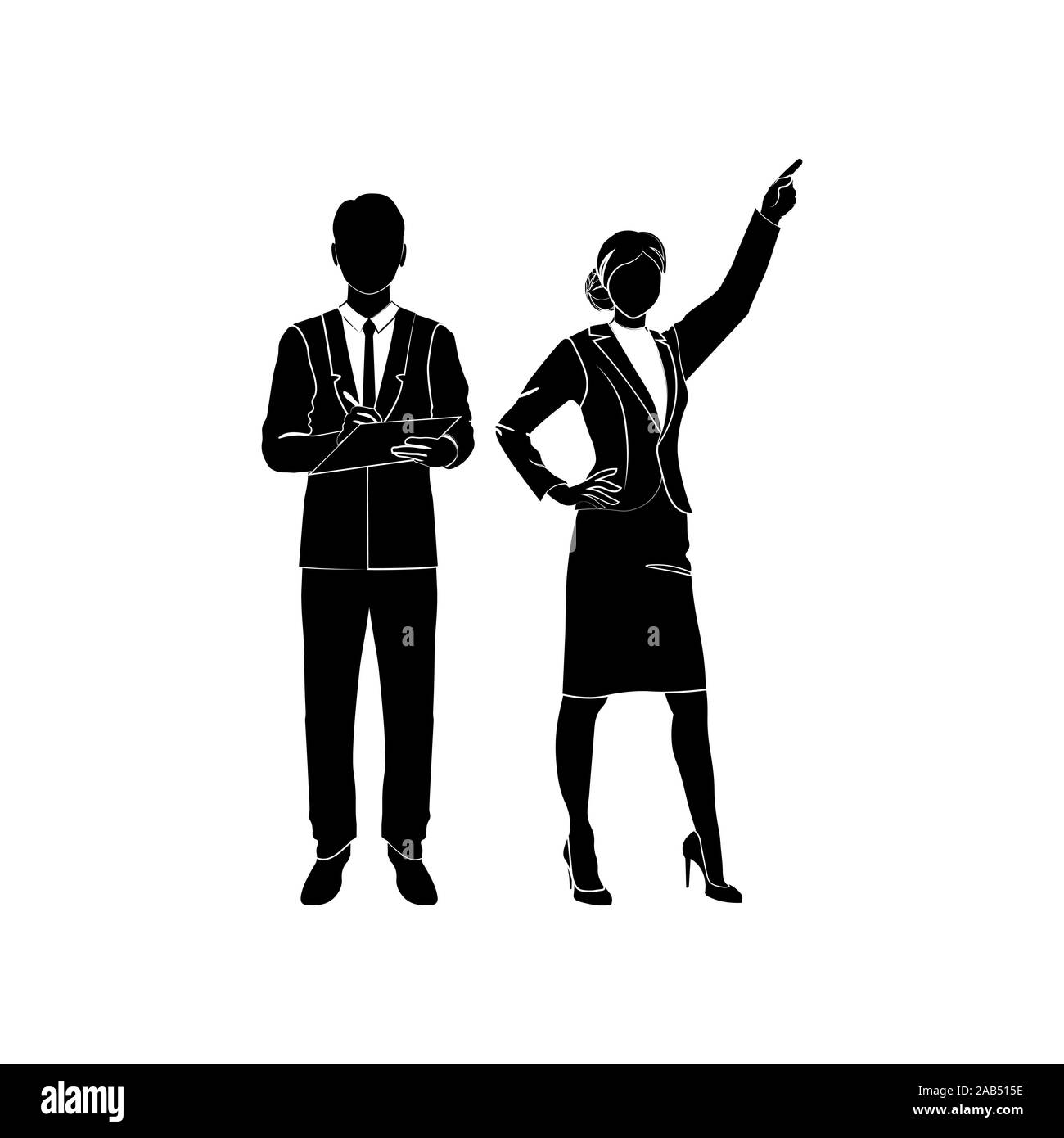 Businessman holding clipboard and writing. Businesswoman, manager ...