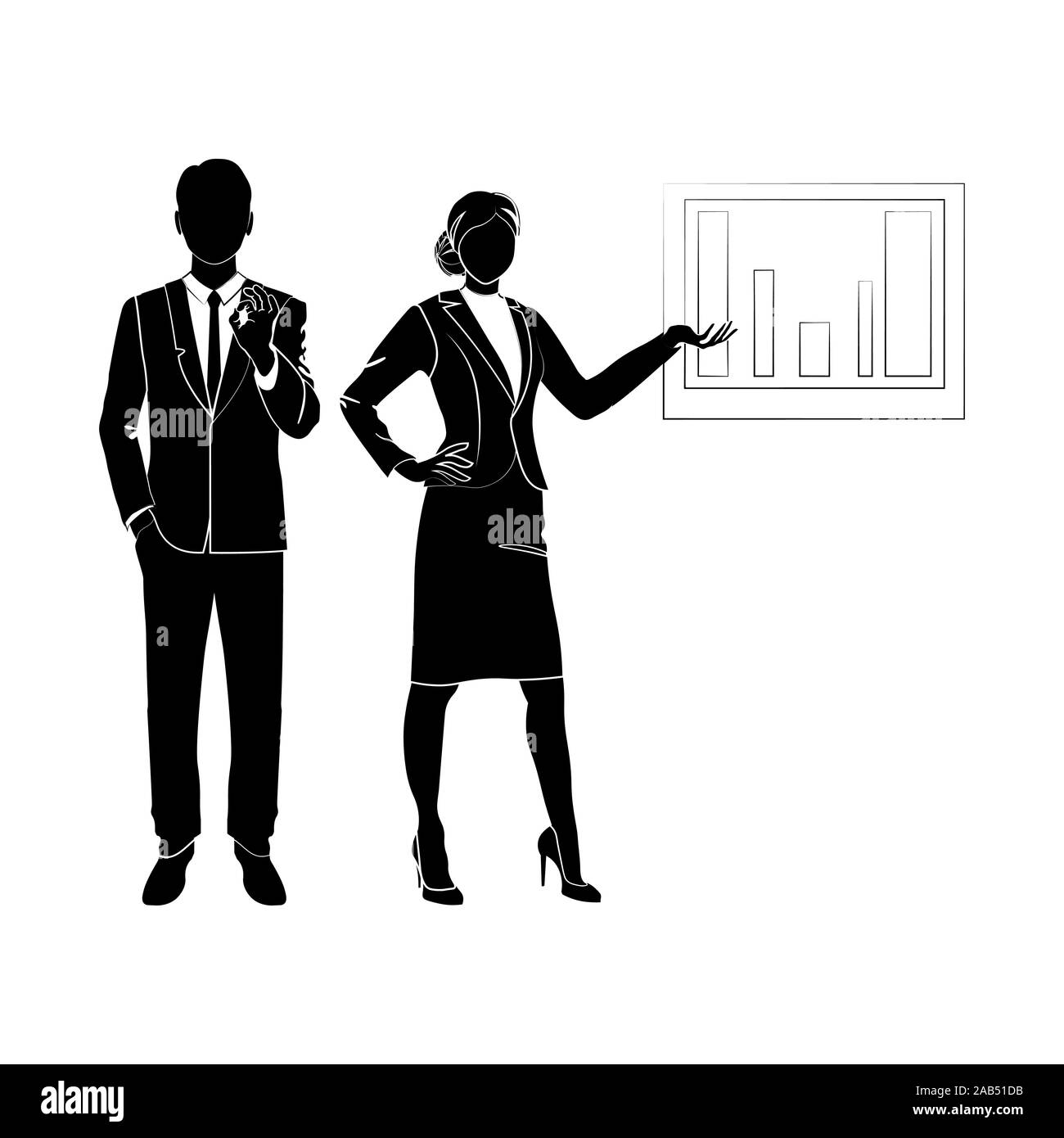 business woman show graph chart icon. woman show graph chart vector ...