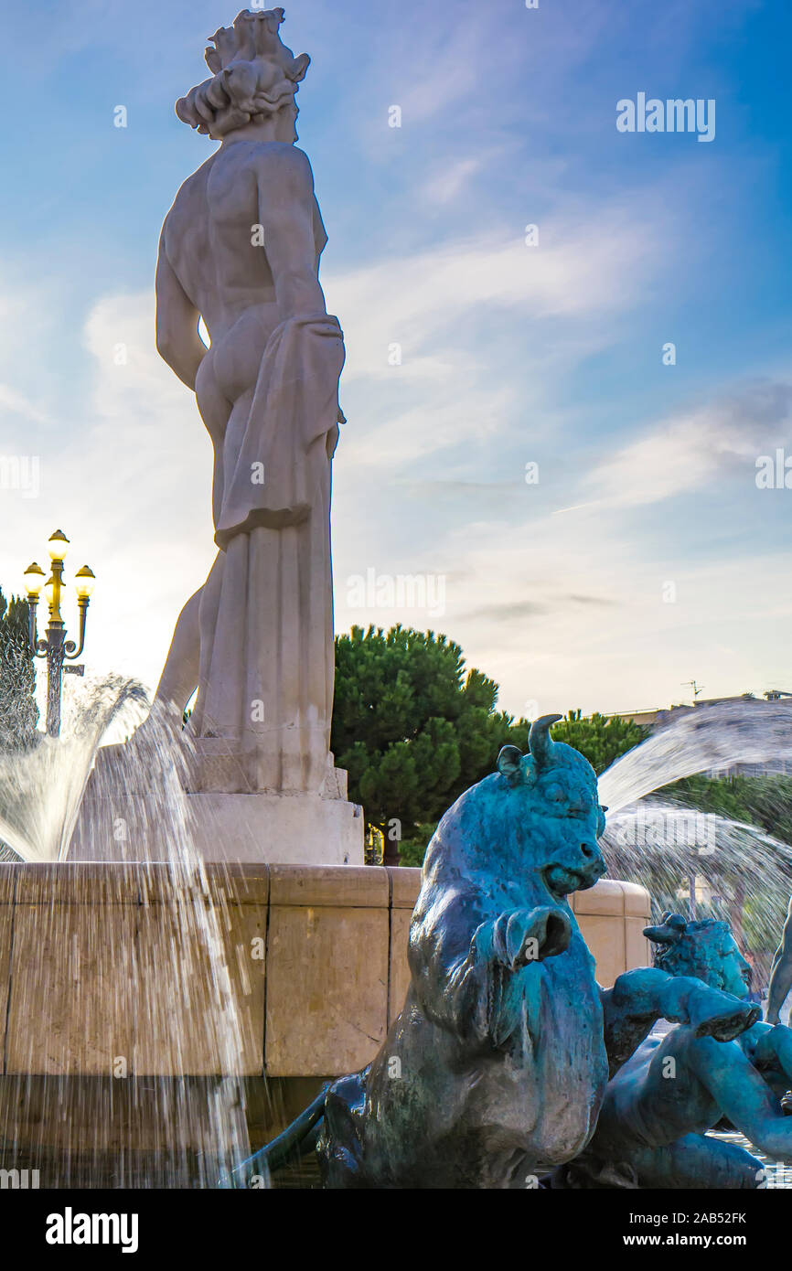 NICE, FRANCE - OCTOBER 6, 2019: Detail of Apollo statue at Fountain of ...