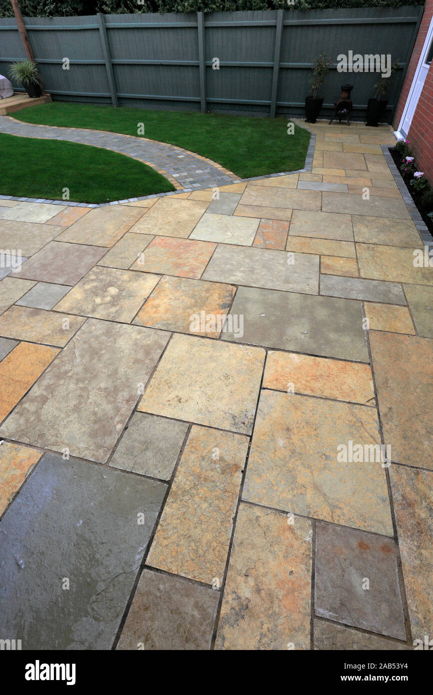 Patio paving slabs in a residential garden environment Stock Photo - Alamy