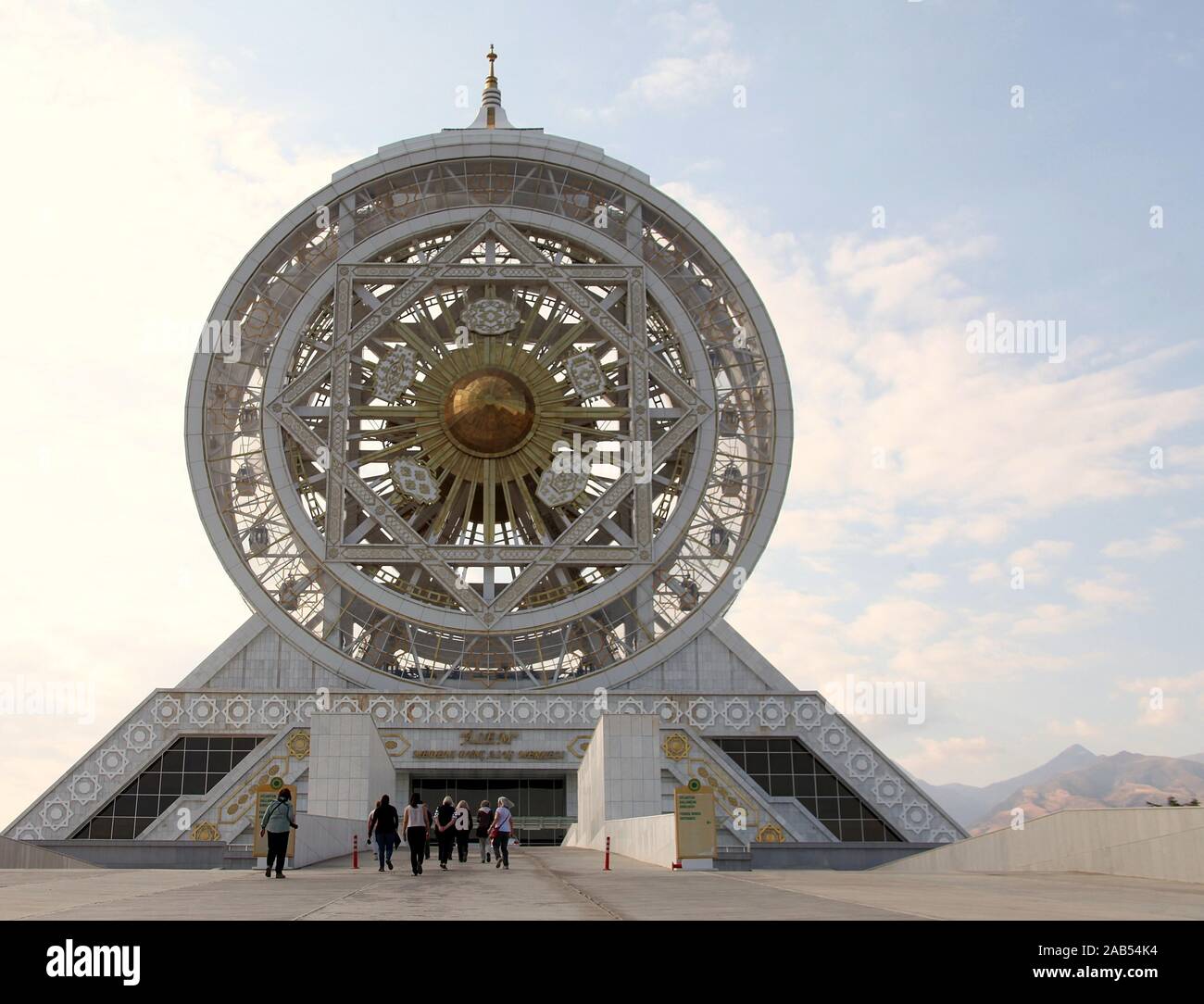 Tourists at the Alem Cultural and Entertainment Centre in Ashgabat ...