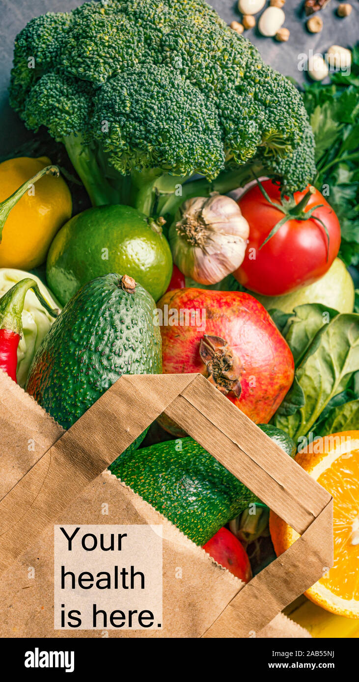 Health and healthy eating concept. Tagline: Your health here on a paper ...