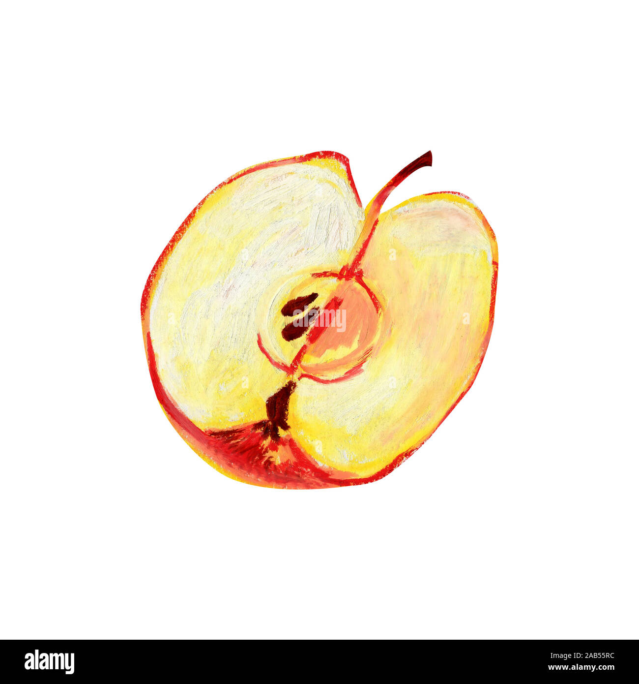 Half a red apple isolated on a white background. A longitudinal section ...