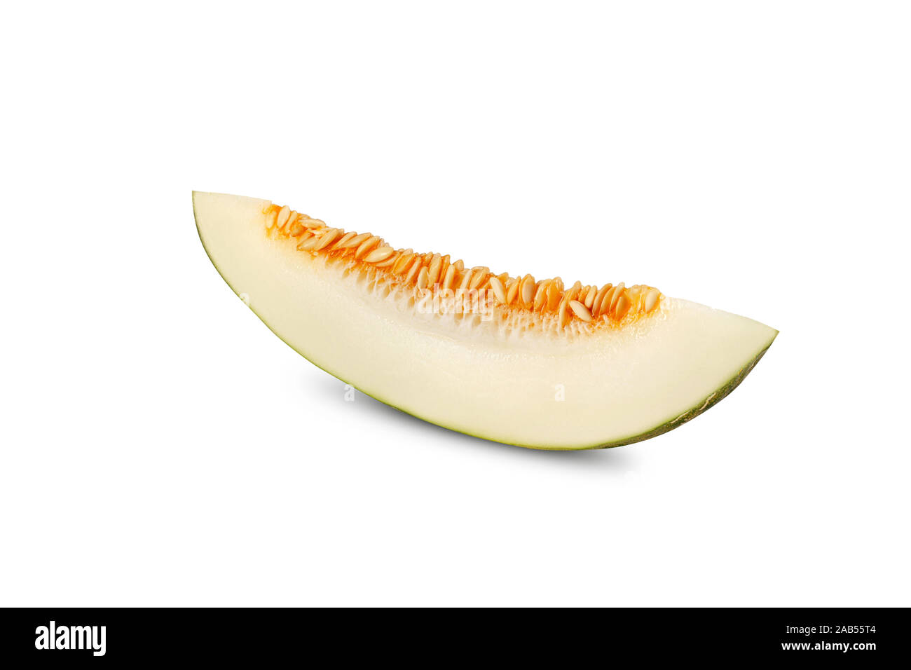 Slice of delicious green tendral melon in cross-section, isolated on ...