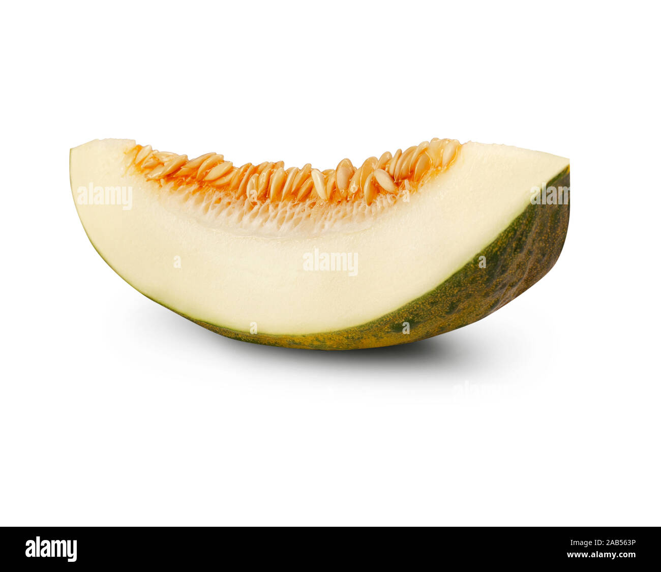 Slice of delicious green tendral melon in cross-section, isolated on ...