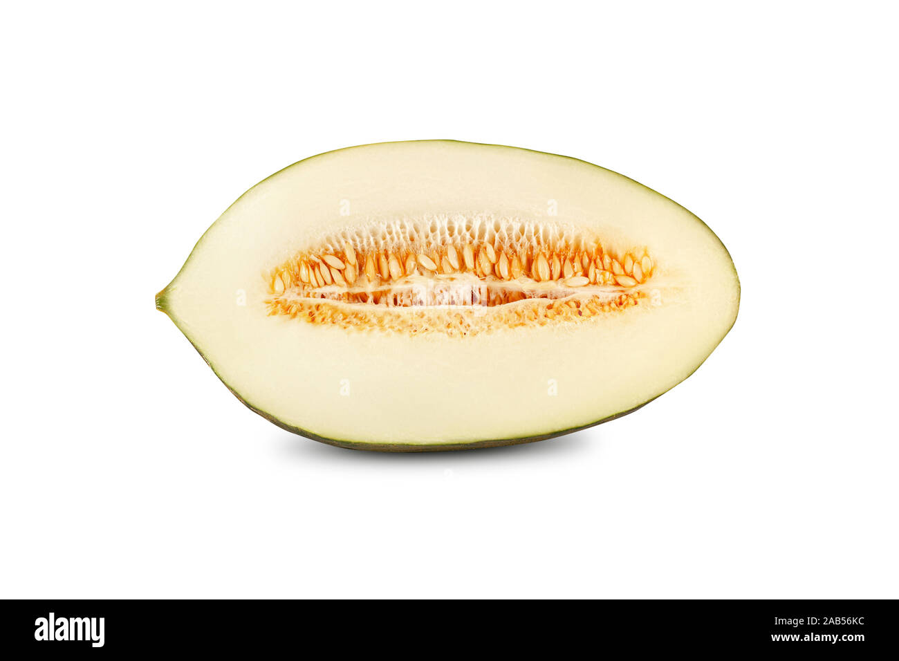 Half of delicious green tendral melon in cross-section, isolated on ...