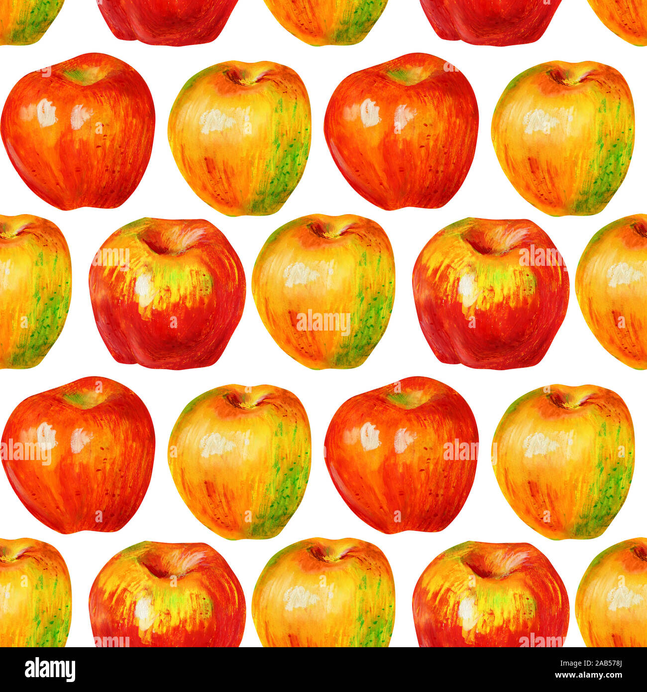Seamless pattern with apples on a white background. Yellow orange red ...