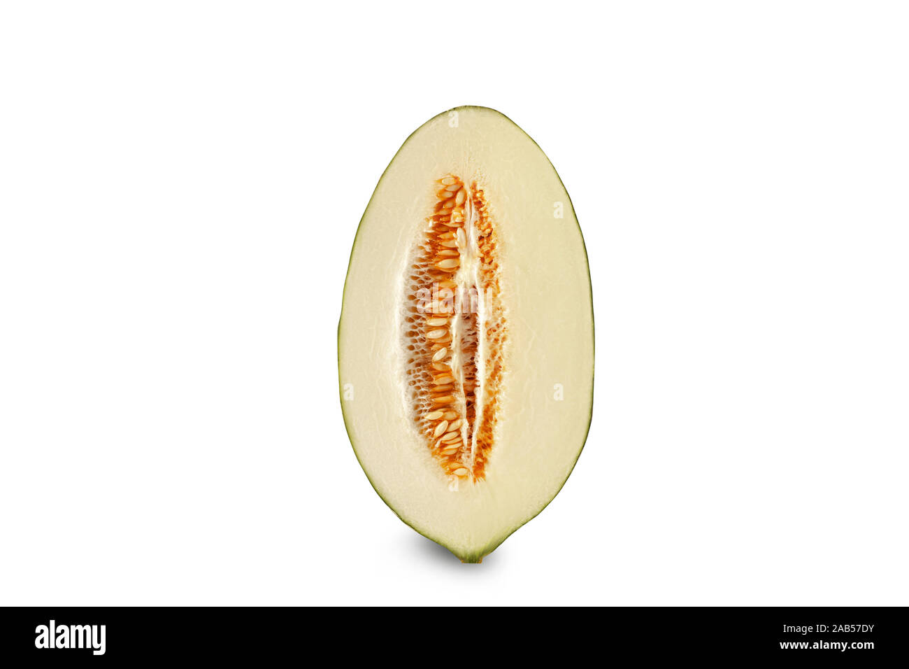 Half of delicious green tendral melon in cross-section, isolated on ...