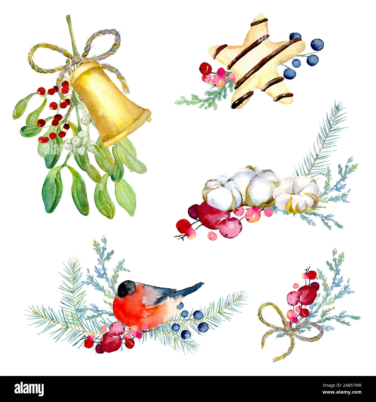 Set of decorative watercolor Christmas painted. Suitable for creating ...